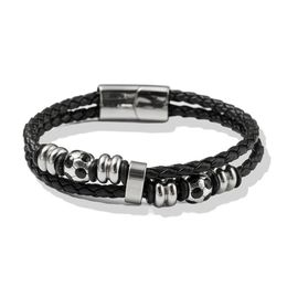 Firetti Armband »Schmuck Geschenk Edelstahl Leder Armschmuck Armkette Fußball« silberfarben-schwarz 21 cm Modisches mehrreihiges Armband