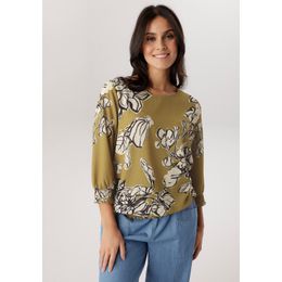 Aniston SELECTED Schlupfbluse oliv-beige-schwarz 42 42 Bluse mit großen, malerischen und fantasievollen Blumen-Muster allover - Jedes Teil ein Unikat
