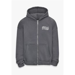 DROPSIZE Sweatjacke &raquo;HEAVY OVERSIZE MIRRORED LOGO ZIP HOODIE&laquo; grey XXS XXS Oversize fit mit regul&auml;rer L&auml;nge und langer Set-in-&Auml;rmelpartie f&uuml;r...