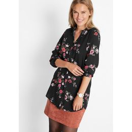 bonprix Longbluse schwarz gebl&uuml;mt 48 48 Longbluse in figurumspielender Tunika-Form