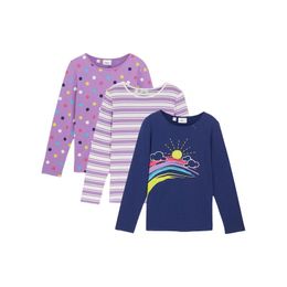bonprix Langarmshirt mitternachtsblau+tiefflieder+wollwei&szlig; 104/110 104/110 Langarmshirt im praktischen Pack f&uuml;r M&auml;dchen