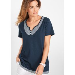 bonprix Damen bonprix 2-in-1-Shirt 2 in 1 Shirt aus Baumwolle, kurzarm blau 40/42 (M)