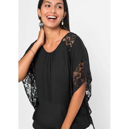 bonprix Langarmbluse Bluse schwarz 54 54 Langarmbluse mit aufregenden Applikationen