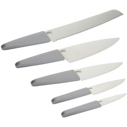 Woll Messerset Cutting Edge, Grau, 5-teilig, ergonomischer Griff, rutschfester Griff, Kochen, K&uuml;chenmesser, Messersets