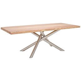 Landscape Esstisch, Akazie, Edelstahl, Holz, Metall, Akazie, vollmassiv, rechteckig, Rundrohr, Sternfu&szlig;, 100x76x220 cm, Esszimmer, Tische, Esstische, Baumkantentische