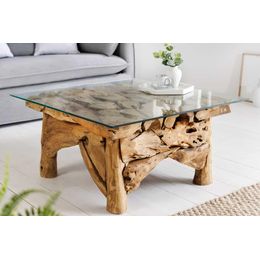 Riess Ambiente Maritimer Couchtisch RIVERSIDE 80cm natur Teakholz massiv Glasplatte Handarbeit Riess-Ambiente Sofatisch Wohnzimmertisch quadratisch