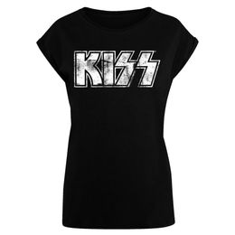 F4NT4STIC Extended Shoulder T-Shirt Kiss Rock Band Vintage Logo in schwarz | Gr.: XS