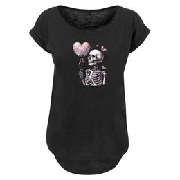 F4NT4STIC Long Cut T-Shirt Skelett h&auml;lt Herzballon in schwarz | Gr.: L