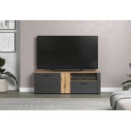 TV-Bank Inosign "Estepona", schwarz (anthrazit und eichefarben), B:150cm H:50cm T:42cm, FSC-zertifizierter Holzwerkstoff, Kunststoff, Sideboards, TV-Board, 2 Türen, 1 Schublade, 1 Fach - (B/T/H) 150/42/50 cm