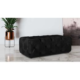 Polsterhocker Home Affaire "FOLLINA", schwarz, B:130cm H:39cm T:65cm, 100% Polyester, Hocker, Polsterhocker, Polsterhocker mit klassischer Chesterfield-Knopfheftung