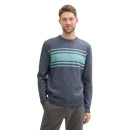 Rundhalspullover Tom Tailor, Herren, Gr. XXL, blau (navy teal stripe design), Strick, Obermaterial: 58% Polyester, 37% Polyacryl, 5% Wolle, gestreift, gerade hüftbedeckend, Rundhals, Bündchen, Pullover Rundhalspullover, in Strick-Optik und Streifen-Design