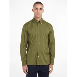 Langarmhemd Tommy Hilfiger "FLEX POPLIN Regular Fit SHIRT", Herren, Gr. XXL, N-Gr, grün (utilty olive), Web, Obermaterial: 100% Baumwolle, Basic, normal hüftbedeckend, eingesetzt 2-Knopf-Manschette mit Knöpfen, Hemden, mit Tommy Hilfiger Labelschild innen an der Knopfleiste
