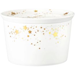 Servierschale Seltmann Weiden "Liberty - Golden Stars", gold (wei&szlig;, goldfarben), B:14cm H:9,2cm L:14cm T:14cm &Oslash;:14cm, Porzellan, Sch&uuml;sseln, Servierschale, Geb&auml;ckdose, Geb&auml;ckschale, Schale mit Deckel, 14 x 9 cm