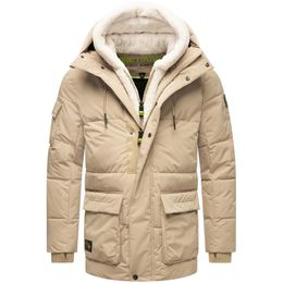 Winterjacke STONE HARBOUR "Lauroo XX", Herren, Gr. L (52), beige (sand), Obermaterial: 100% Polyester, Innenfutter: 100% Polyester, Wattierung: 100% Polyester, Ärmelfutter: 100% Polyester, Kunstpelz: 100% Polyester, gerade Po-bedeckend, hoch geschlossener Ausschnitt, verstellbar Rippstrickbündchen mit Daumenlöchern, Jacken, urbane Herren Steppjacke mit kuscheligem Teddyfleece, Topseller