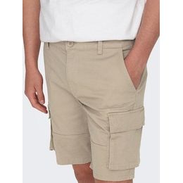 Only & Sons Cargoshorts ONLY & SONS "ONSCAM STAGE CARGO SHORTS 6689 LIFE NOOS", Herren, Gr. L, N-Gr, beige (chinchilla), Web, Obermaterial: 98% Baumwolle, 2% Elasthan, unifarben, normal, Hosen