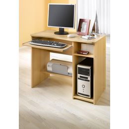 Schreibtisch VOGL M&Ouml;BELFABRIK "Sam", braun (buchefarben), B:91cm H:72cm T:50cm, Tische, Schreibtisch, mit Tastaturauszug & Towerfach, geschwungene Tischplatte, Breite 91 cm