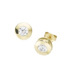 Paar Ohrstecker Luigi Merano "runde Form mit Zirkonia, Gold 375", wei&szlig;, Ohrringe, Damen, Gelbgold 375
