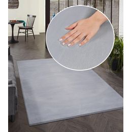 Teppich MERINOS "Focus 47", grau, B:160cm H:11mm L:220cm, Polyester, Teppiche, Teppich, Fellteppich, weich und elegant, Wohnzimmer, Schlafzimmer