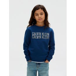 Sweatshirt Calvin Klein Jeans "TERRY SEASONAL LOGO CN", Jungen, Gr. 12 (152), blau (blau jean), Sweatware, Obermaterial: 100% Baumwolle, unifarben, regular fit h&uuml;ftlang, Rundhals, B&uuml;ndchen, Sweatshirts Sweatshirt, f&uuml;r Kinder bis 16 Jahre, Fotodruck