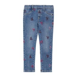 Regular-fit-Jeans s.Oliver JUNIOR, Mädchen, Gr. 140, N-Gr, blau, Denim/Jeans, Obermaterial: 99% Baumwolle, 1% Elasthan, regular fit knöchellang, Jeans, mit Print