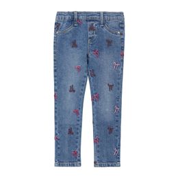 Regular-fit-Jeans s.Oliver JUNIOR, Mädchen, Gr. 140, N-Gr, blau, Denim/Jeans, Obermaterial: 99% Baumwolle, 1% Elasthan, regular fit knöchellang, Jeans, mit Print