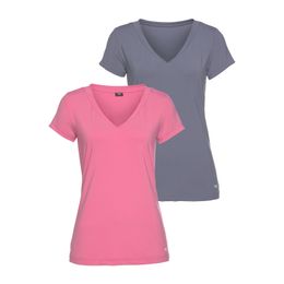 H.I.S. Funktionsshirt H.I.S "Activewear", Damen, Gr. 44, bunt (blau, hellpink), Obermaterial: 92% Polyester, 8% Elasthan, figurbetont, V-Ausschnitt, Shirts, sportlicher Stil, V-Ausschnitt, für dynamische Aktivitäten