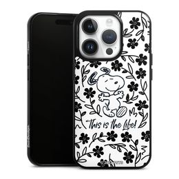 DeinDesign iPhone 14 Pro Handy Slim Case extra d&uuml;nn Silikon Handyh&uuml;lle schwarz H&uuml;lle Peanuts Flowers Snoopy Silikon Slim Case