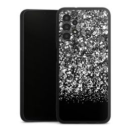 DeinDesign Galaxy A13 4G Handy Premium Silikon H&uuml;lle Handyh&uuml;lle schwarz Case Glitzer Muster Snowflake Silikon Premium Case