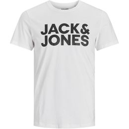 Jack & Jones T-Shirt JACK & JONES "JJECORP Herren-Tee mit figurbetonter Silhouette", Herren, Gr. XS, weiß, Jersey, Obermaterial: 100% Baumwolle, schmal hüftbedeckend, Rundhals, gerader Abschluss, Shirts, bedruckt, modisch, schmal, Baumwolle, Rundhals