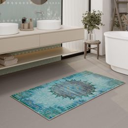 Badematte Wecon Home "Healing", blau, H:0,5mm, Polyester, Badematten, Badematte, Vintage, waschbar, rutschfest, schnell trocknend, robust, Badteppich