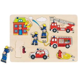 Steckpuzzle goki "Steckpuzzle Feuerwehr 8T", natur, bunt, Puzzles, KinderB:30cm H:2,4cm T:21cm, Holz, B:30cm H:2,4cm T:21cm