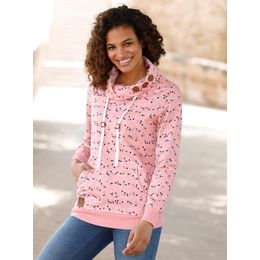 Sweatshirt Casual Looks, Damen, Gr. 52, rosa (rosenquarz, marine, bedruckt), 100% Baumwolle, gemustert, mehrfarbig, Sweatshirts Sweatshirt