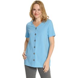 Damen Longshirt mit Zierknopfleiste aqua, Gr&ouml;&szlig;e 46