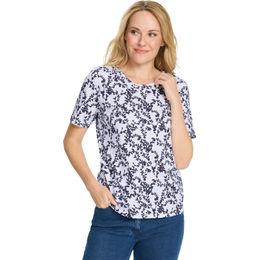 Damen Kurzarmshirt mit floralem Muster wei&szlig;-marine-bedruckt, Gr&ouml;&szlig;e 42