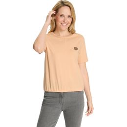 Damen Kurzarmshirt mit elastischem Saum apricot, Gr&ouml;&szlig;e 46