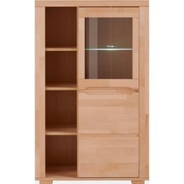 Vitrine Home Affaire "DENIS80,B/T/H:90/40/145cm, Front massivhozl, geölt, Stauraumvitrine", beige (kernbuche teilmassiv), B:90cm H:145cm T:40cm, Holz teilmassiv, Schränke, Stauraumvitrine, Höhe 145 cm