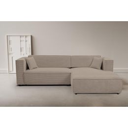 Ecksofa WERK2 "Atlanta-New, modernes Design, Stellma&szlig;e 295x182 cm, L-Form, Kedernaht", beige (greige), B:295cm H:76cm T:182cm, 90% Polyester, 10% Nylon, Sofas, Ecksofa, hoher Komfort, Schlaffunktion & Bettkasten, Cord, Greige