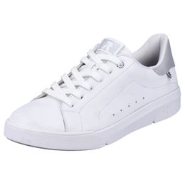 Sneaker RIEKER SPORT, Damen, Gr. 38, weiß, Leder, Schuhe, in monochromer Optik, Freizeitschuh, Halbschuh, Schnürschuh