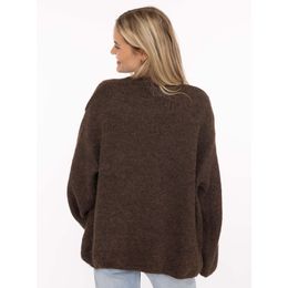 Strickjacke Zwillingsherz, Damen, coffee, Strick, Obermaterial: 70% Polyester, 18% Nylon, 12% Wolle, h&uuml;ftbedeckend, ohne Ausschnitt, Strickjacken Strickjacke, offen, ohne Verschluss, mit Wollanteil