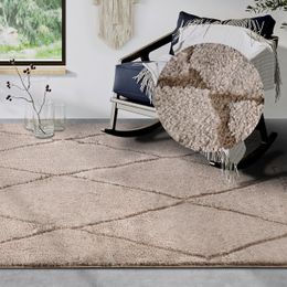 Designteppich ELLE DECORATION "Perrotin", beige, B:200cm H:18mm L:280cm, Polyester, Teppiche, L&auml;ufer, Shaggy, flauschig, weich, Langflor, modern, Hoch Tief Effekt