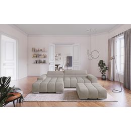 Ecksofa COTTA, B:307cm H:73cm T:186cmplatinum, 100% Polyester, Wohnzimmer, Sofas, "Orion L-Form, B: 307 cm, moderne Steppung, bequeme