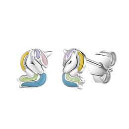 ZEEme Kinder Paar Ohrstecker "Silber 925 rhodiniert mit buntem Einhorn-Motiv", one-size, Silber 925 (Sterlingsilber)mehrfarbig, Silber 925