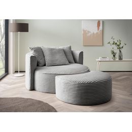 XXL-Sessel, B:153cm H:98cm T:208cm, grau, LeGer Home by Lena Gercke, Sessel, "ISALIE, Rundsessel mit Hocker, Lesesessel, Loveseat, Big-Sessel",