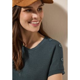 T-Shirt Cecil, Damen, Gr. S (38), gr&uuml;n (slate khaki), Jersey, Obermaterial: 60% Viskose, 40% Polyester, unifarben, gerade h&uuml;ftbedeckend, Rundhals, Shirts T-Shirt, in Struktur-Optik und mit Knopf-Details
