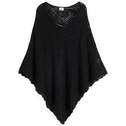 bonprix Damen Strickponcho "Poncho", schwarz, Obermaterial: 50% Baumwolle, 50% Polyacryl, Pullover, aus Baumwolle und Polyacryl, klassischer Stil,
