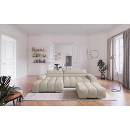 Ecksofa COTTA, B:307cm H:73cm T:186cmnature, 90% Polyester, 10% Polyamid, Wohnzimmer, Sofas, "Orion L-Form", mit 2x Kopfteilverstellung & 3