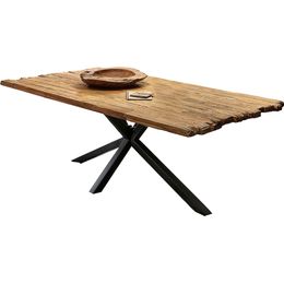 Esstisch Sit, B:240cm H:79cm T:100cm, beige, Platte recyceltes Teak, Gestell Metall, Garten, Tische, Platte aus recyceltem Teak