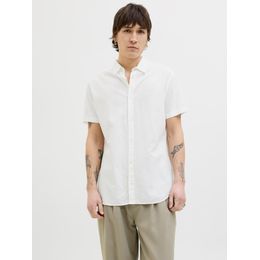 Jack & Jones Kurzarmhemd JACK & JONES "JJEBREEZE SHIRT SS SN", Herren, Gr. L, N-Gr, weiß, Web, Obermaterial: 70% Baumwolle, 30% Leinen, unifarben, slim fit taillenbedeckt, ohne Ausschnitt, gerader Abschluss, Hemden, mit Hemdkragen