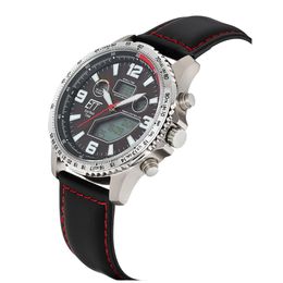 ETT Herren Funkchronograph "Professional World Timer", schwarz, Armbanduhren, Armbanduhr, Solar, Herrenuhr, Lederarmband, analog, digital