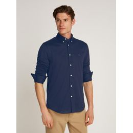 Tommy Hilfiger Herren Businesshemd "FLEX DOBBY Slim Fit SHIRT", blau, Gr. XXL, unifarben, Twill, Obermaterial: 100% Baumwolle, Hemden, mit